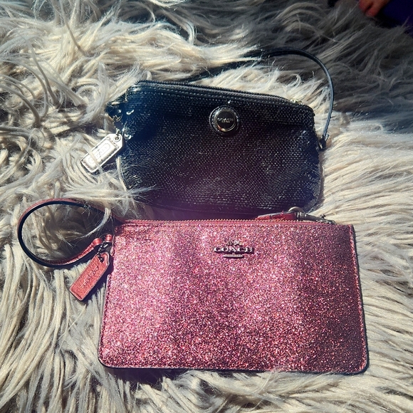 Coach | Bags | Set 2 Coach Wristlets Black Purple Sequin Glitter ...